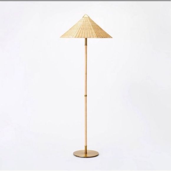 Studio McGee | Other | Floor Lamp Gold Ironwith Tapered Rattan Shade ...